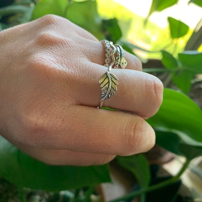Silver Leaf Ring Sterling Silver Stacking Ring Nature Ring Cottagecore ...