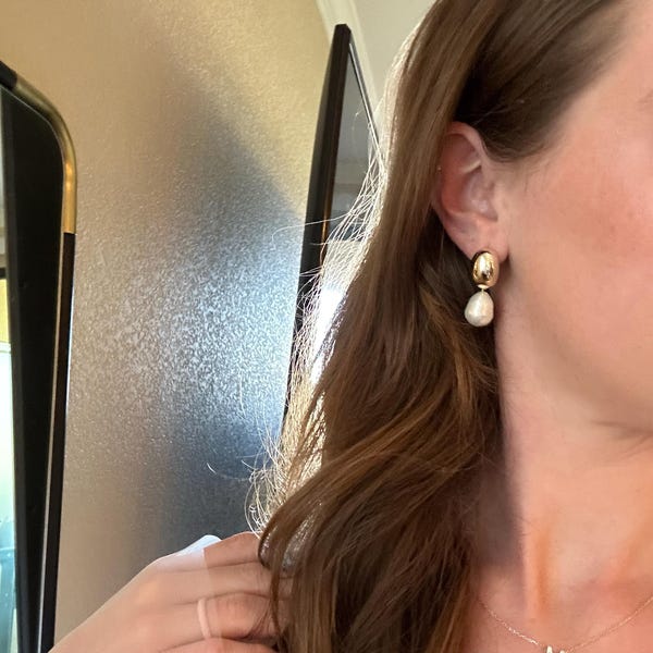 Hailey Dome Pearl Earrings, Pearl Drop Earrings, Wedding Earrings ...