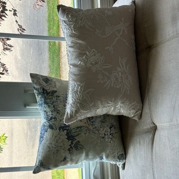 French General Aviary Toile Bird Blue Indigo Ivory Throw Pillow Cover ...