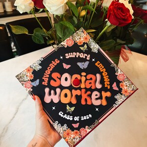 Custom Graduation Cap Topper, Personalized Social Work Grad Cap Topper ...