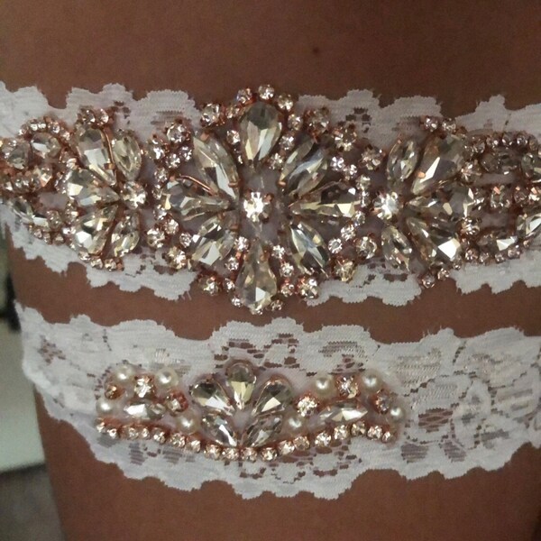 Crystal Pearl Wedding Garter Set, Stretch Lace Garter, Rhinestone ...