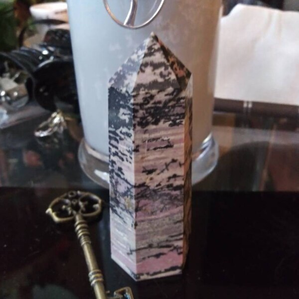 Rhodonite Crystal Point, Rhodonite Crystal Tower, Crystal Obelisk - Etsy