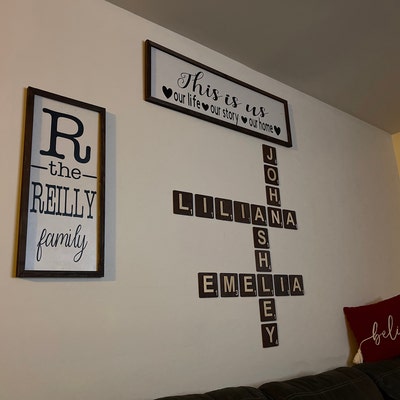 4x4 Wooden Scrabble Tiles Wall Art, Family Scramble Letters Sign, Wood ...