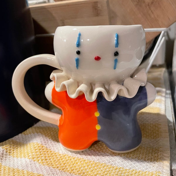 Cute Clown Mug - Handmade Ceramic Coffee Mug, Kawaii Tea Cup, Unique ...