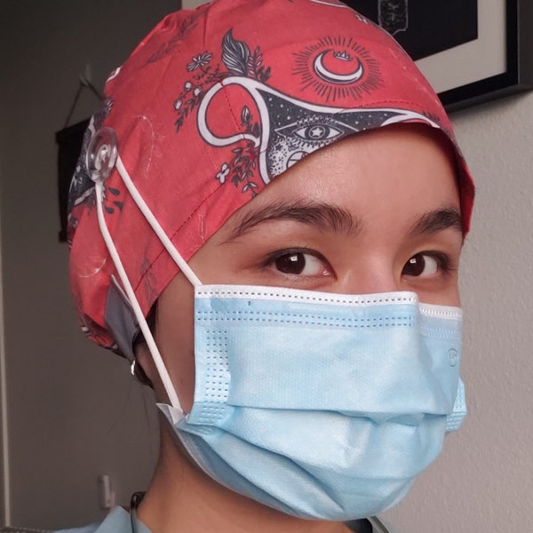 Uterus Anatomy Ponytail Scrub Cap, Nurse Surgical Hat With Buttons - Etsy