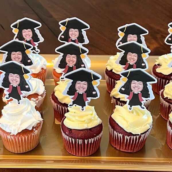 Graduation Photo Cupcake Toppers | Custom Photo Face Cupcake Toppers ...