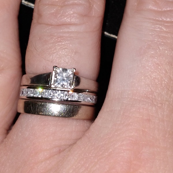 3mm Half Eternity Band Ring Invisible Princess Cut Simulated Diamond CZ ...