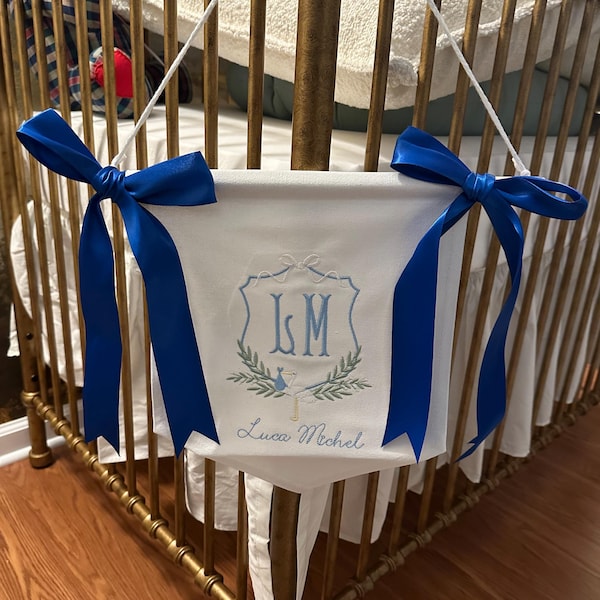 Custom Stork Baby Hospital Banner | Embroidered Birth Announcement ...