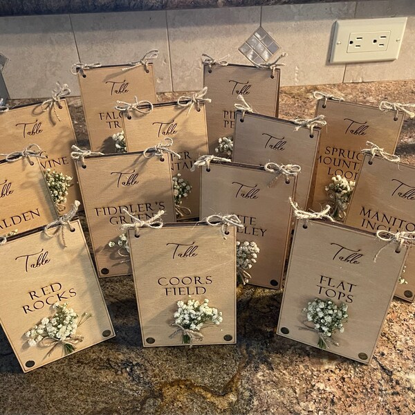 Eucalyptus & Floral Wood Wedding Table Numbers, Rustic Wedding Wooden ...