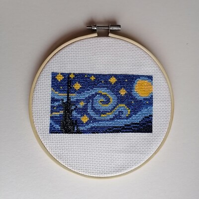Mini ART Cross Stitch Pattern, the Starry Night, Famous Painting Small ...