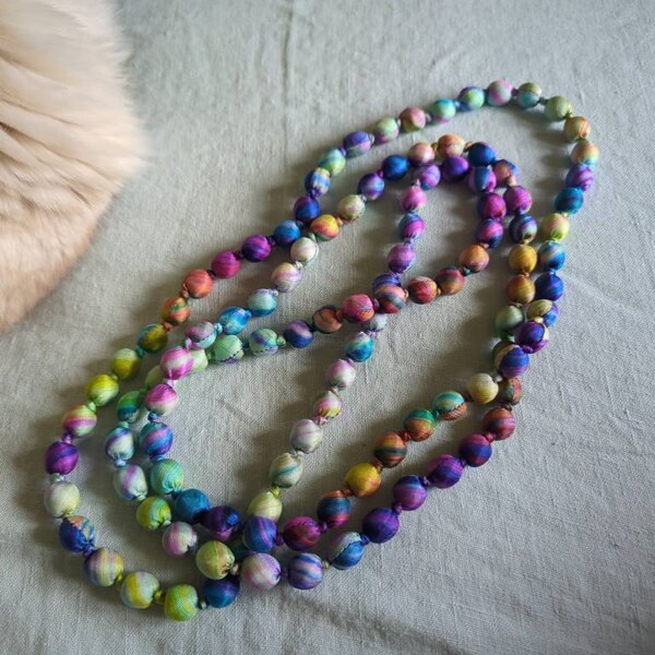 Long Silk Beaded Necklace, Multi-colored Necklace for Women - Etsy