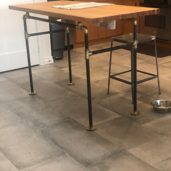 Butcher Block Standing Desk Black Pipe and Brass - Etsy
