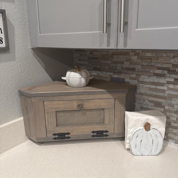 Corner Bread Box Wood Breadbox Kitchen Countertop Bread Box Farmhouse ...