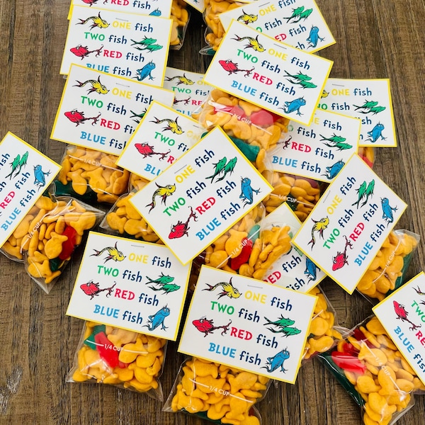 Dr. Seuss Treat Bag Card, Dr. Seuss Printable, One Fish Two Fish, Dr ...