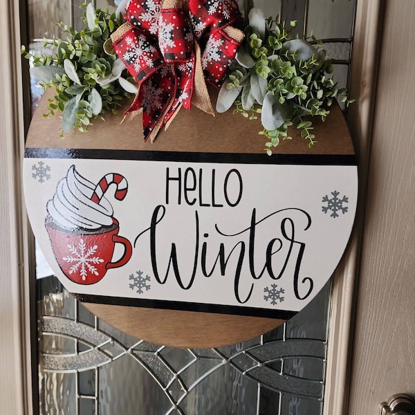 Winter Front Door Decor | Hello Winter | Snowflake | Winter Door Hanger ...