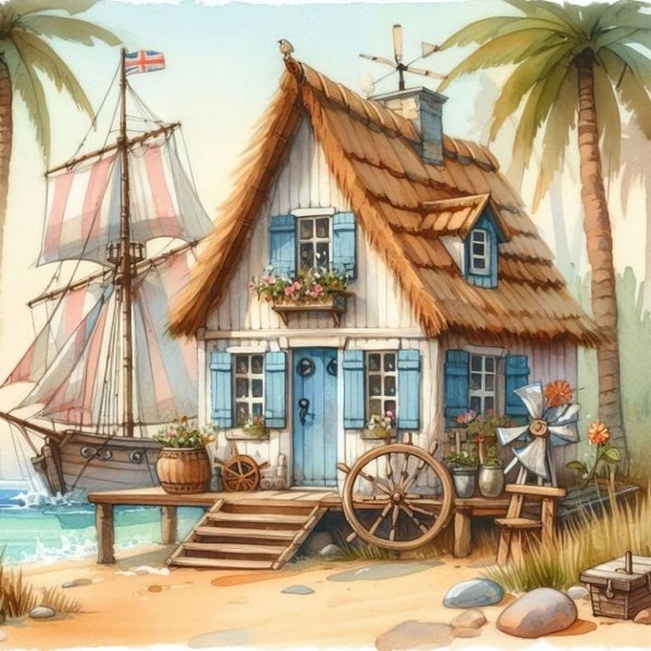 60 Images Whimsical Beach House Images Digital Kit Digital Art ...