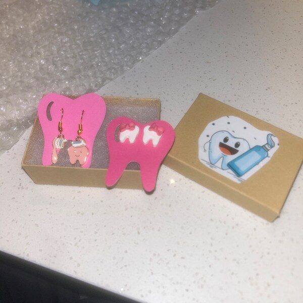 Dental Earrings, Floss, Molar Tooth, Toothbrush and Toothpaste, Tooth ...