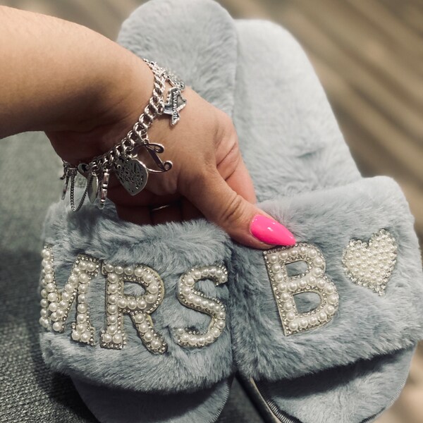 Bride Mrs Custom Fluffy Slippers, Custom Slippers, Fluffy Slippers With ...