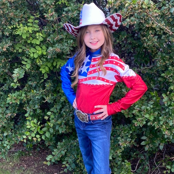 Patriotic Waves -- Arena Rodeo Queen Shirt -- Sizes Child 5/6 - Adult ...