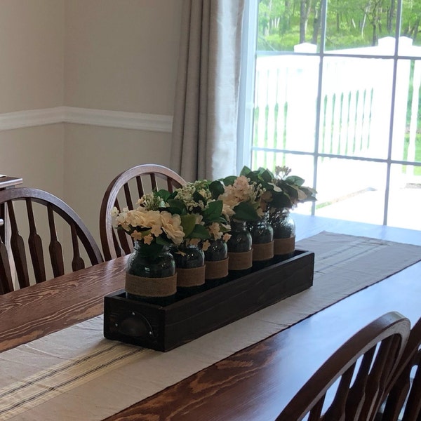 Wood Box | 3 Mason Jar Box | Table Centerpiece - Etsy