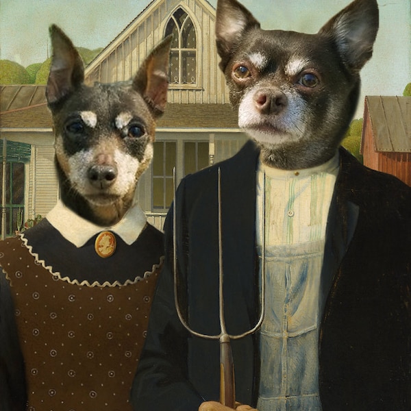 Custom American Gothic Pet Portrait, Custom Pet Portrait, Custom Pet ...