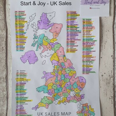 EDITABLE UK Postcode Sales Map, Business Colour in Map, Etsy Sales ...