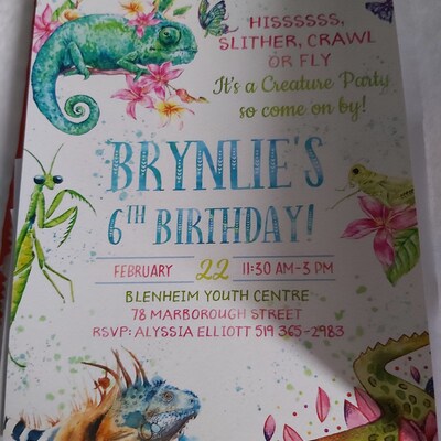 Creature Party Invitation Girl, Girl Reptile Party Invitations, Reptile ...