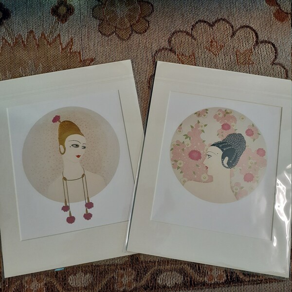 Erte Pair of Matted Art Deco Prints 1987 - ROSES and CARNATIONS ...