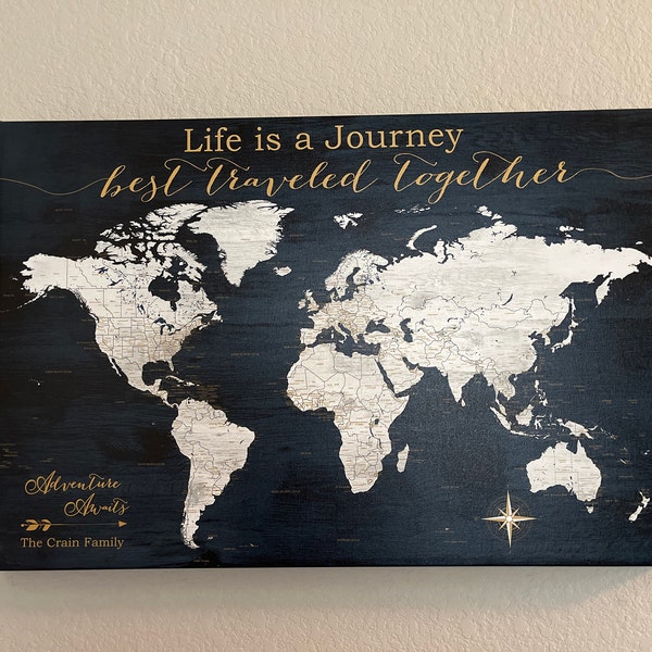 World Map Gift, Personalized Text, Customized Anniversary Gift for ...