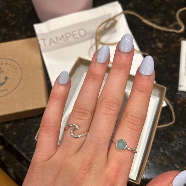 Teal Sea Glass Ring, Thin Sterling Silver Minimalist Beach Ring, Sea ...