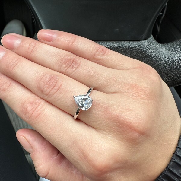 Teardrop Ring Silver 925, Cubic Zirconia Pear Shape Engagement ...