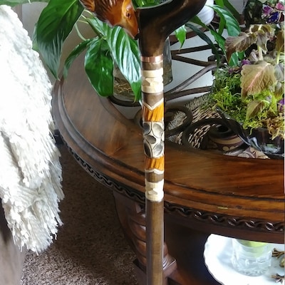 Phoenix Cane Walking Stick Wooden Carved Hand Head Walking Cane Old ...