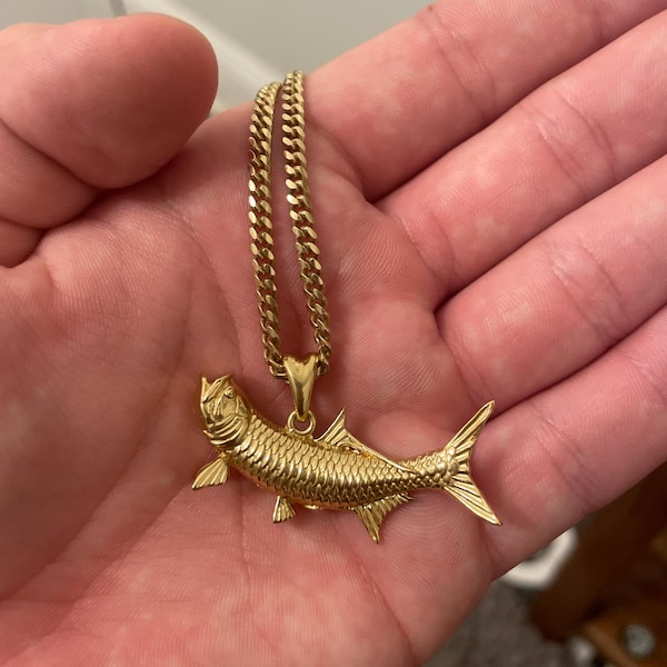 14k Gold Redfish Necklace, Red Drum Fish Pendant With Chain. Jewelry ...