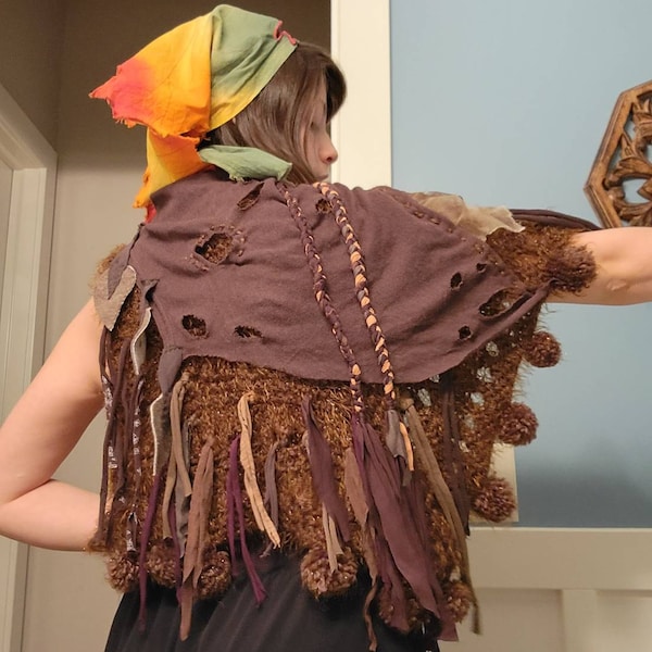 Brown Tattered Woodland Shoulder Cape, Postapocalyptic Distressed Cape ...