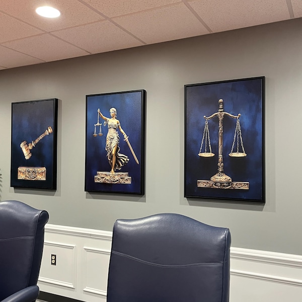 Navy Blue Bronze Lawyer Wall Art - Scales of Justice, Lady Justice and ...