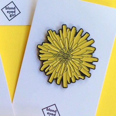 Large Dandelion Brooch Yellow Enamel Badge Enamel Jewelry Plant Lover ...