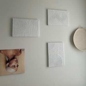 Set of 3 Boho Plaster Wall Art, Textured Wall Art, Textured Art Canvas ...