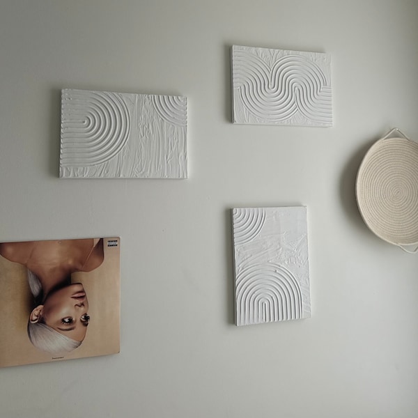 Textured Wall Art Set of 3, Plaster Wall Art, Mid Century Wall Artt ...