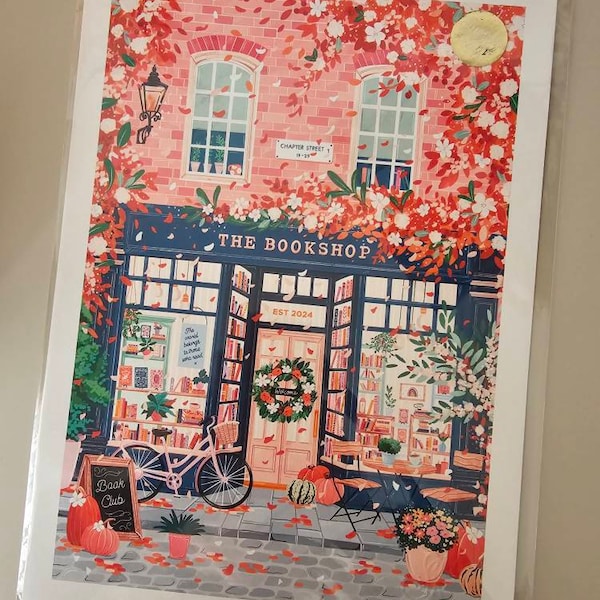 Autumn Bookshop, Fall, Pumpkin Spice, Wall Art, Cottage Core, Bookstore ...