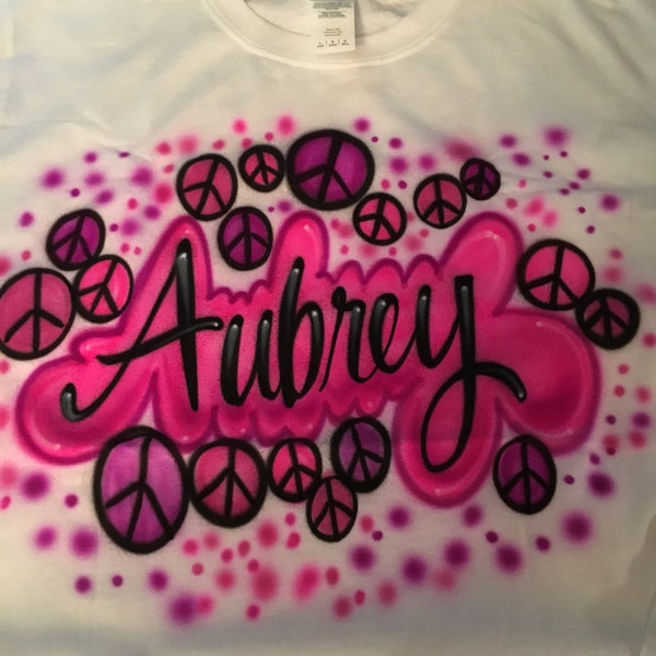 Peace Name Design * Airbrushed T-shirt * Your Name * You Choose Color ...