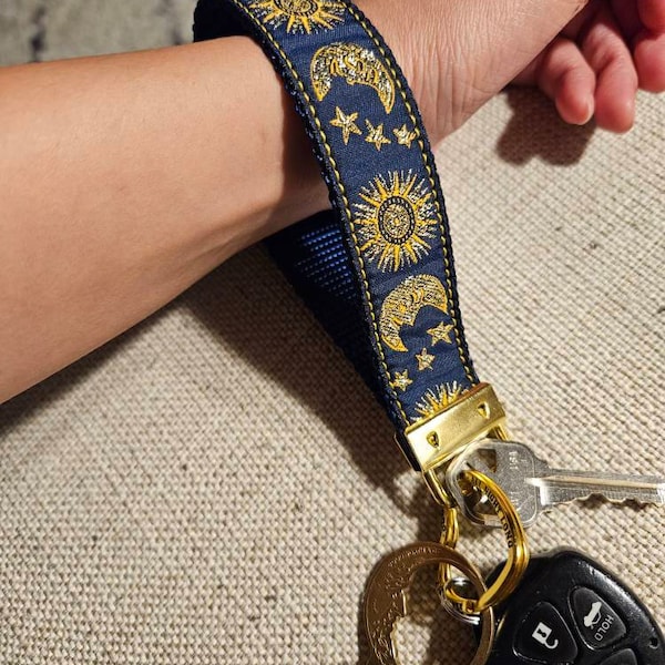 Sun and Moon Key Fob, With Brass Plated Hardware - Etsy