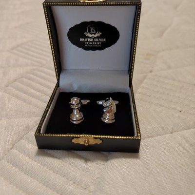 Chess Set Cufflinks Set Pure Silver Plated In-house King and Pawn Chess ...