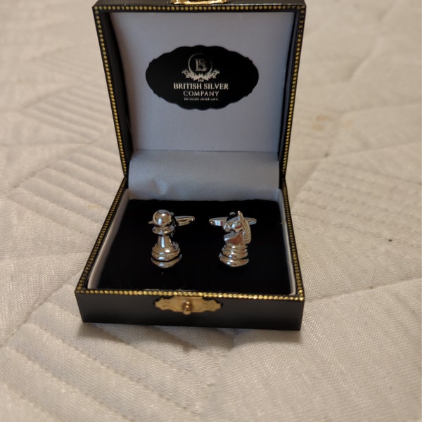 Chess Set Cufflinks Set Pure Silver Plated In-house King and Pawn Chess ...