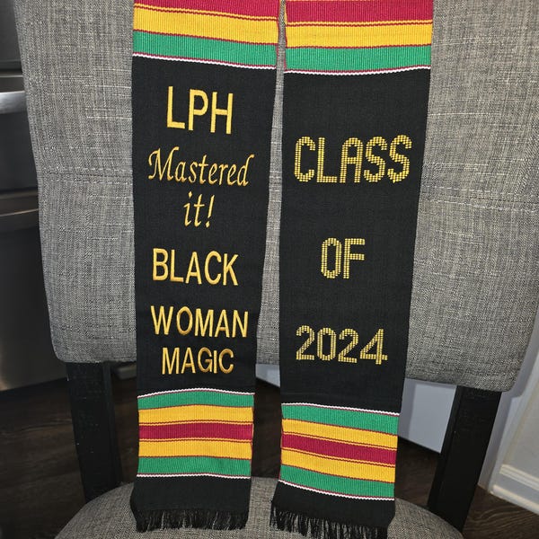 CLASS OF 2025 Black Graduation Stole Sash African Kente Cloth With Gold ...