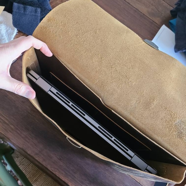 Brown Distressed Leather Computer Bag , Real Full Grain Leather Laptop ...