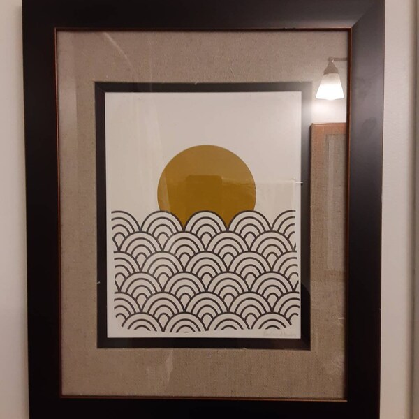 Waves & Sun Art Print - Black Ochre | Sun Art | Modern Art | Minimalist ...