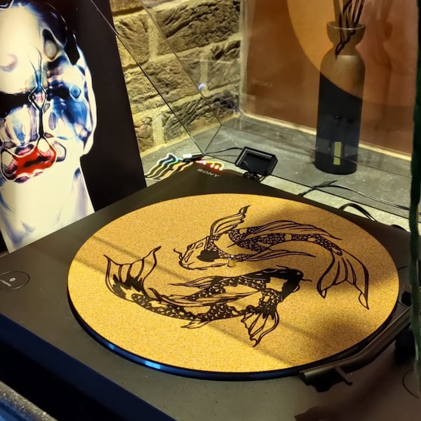 Koi Fish Yin and Yang Record Player Slip Mat Turntable DJ Slip Mat UV ...