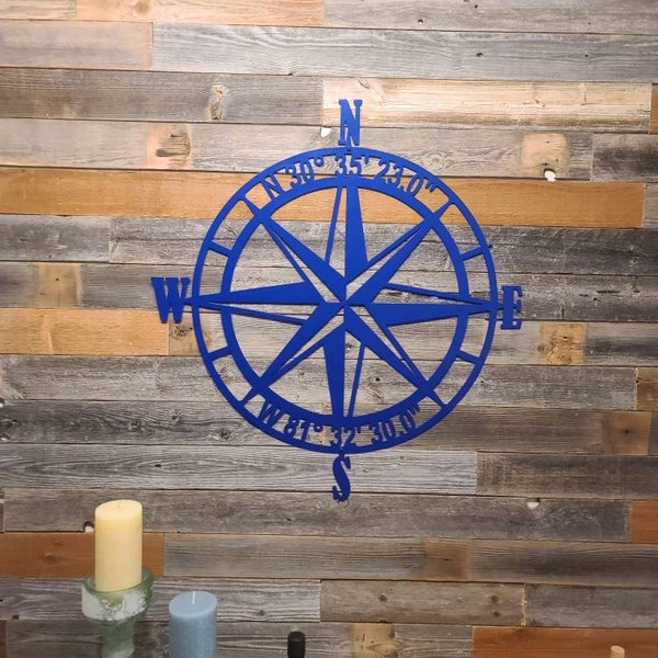 Nautical Compass Rose Metal Wall Art With GPS Coordinates - Etsy