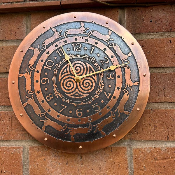 Large Copper Wall Clock With Hare and Numbers. 29cm" Celtic Pagan ...