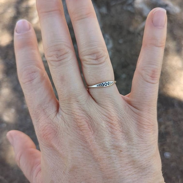 Silver Moon Phase Ring,crescent Moon Ring,moon Cycle Ring,sterling ...